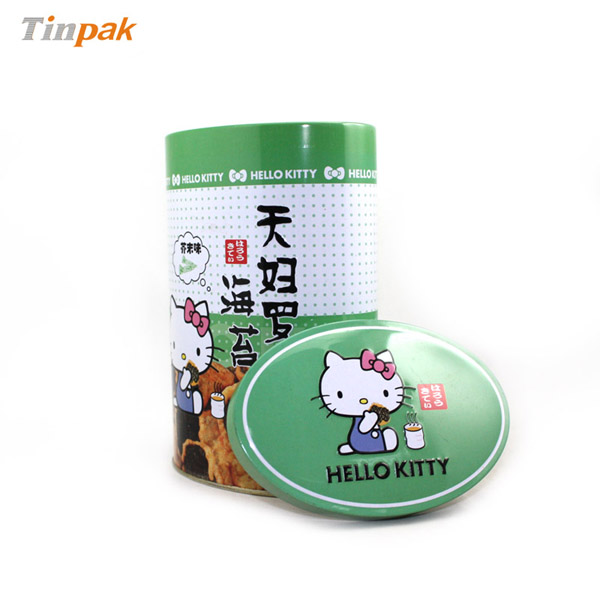 Wholesale fancy oval shaped hello kitty seaweed tin supplier