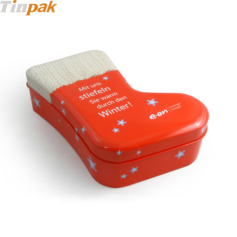 Dongguan Christmas Sock Shaped Gift Tin Box Supplier